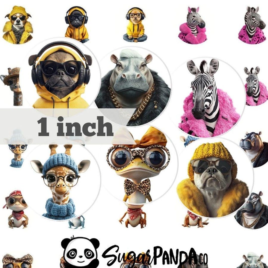 Funny Animals Collage Sheet, 1 Inch Circle Images - BCI. Bottle Cap ...