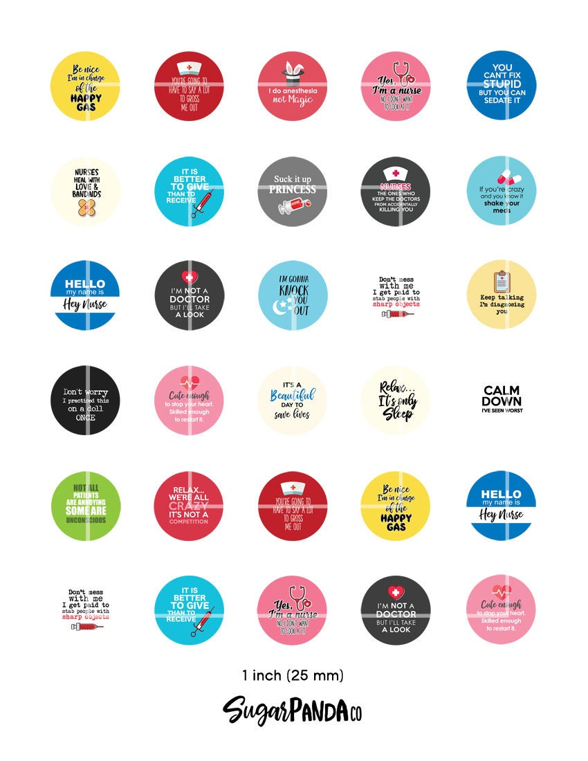 CRNA Humor 1 Inch 25mm Digital Collage Sheet Instant DIGITAL DOWNLOAD ...