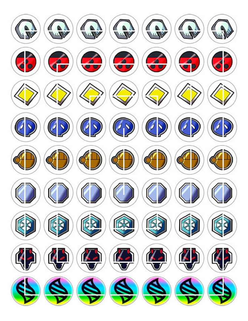 Pokemon Gym Badges 1 Inch Printable Circles INSTANT DIGITAL DOWNLOAD ...