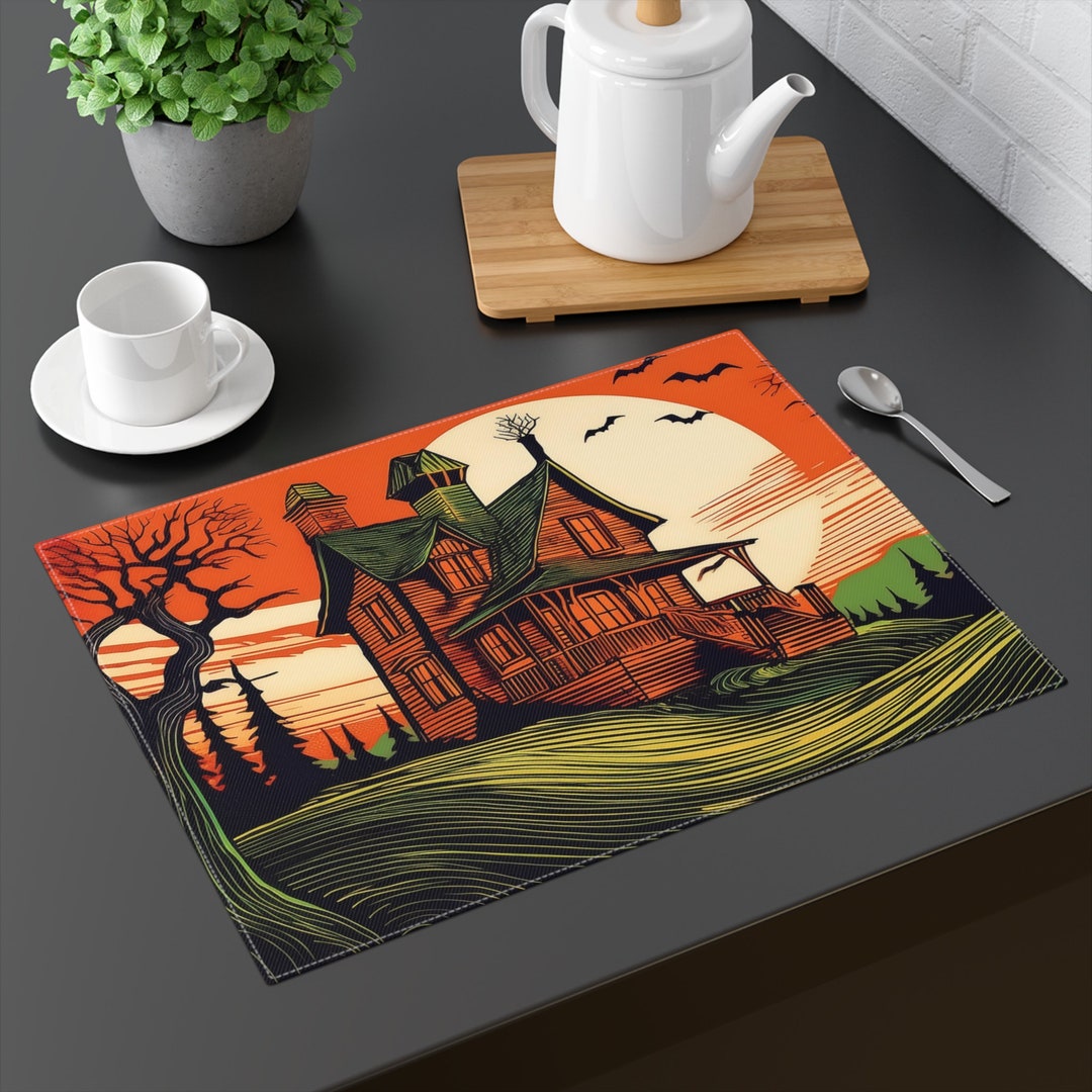 Spooky Haunted House Placemat, 1pc, Halloween Table Decor, Fall ...
