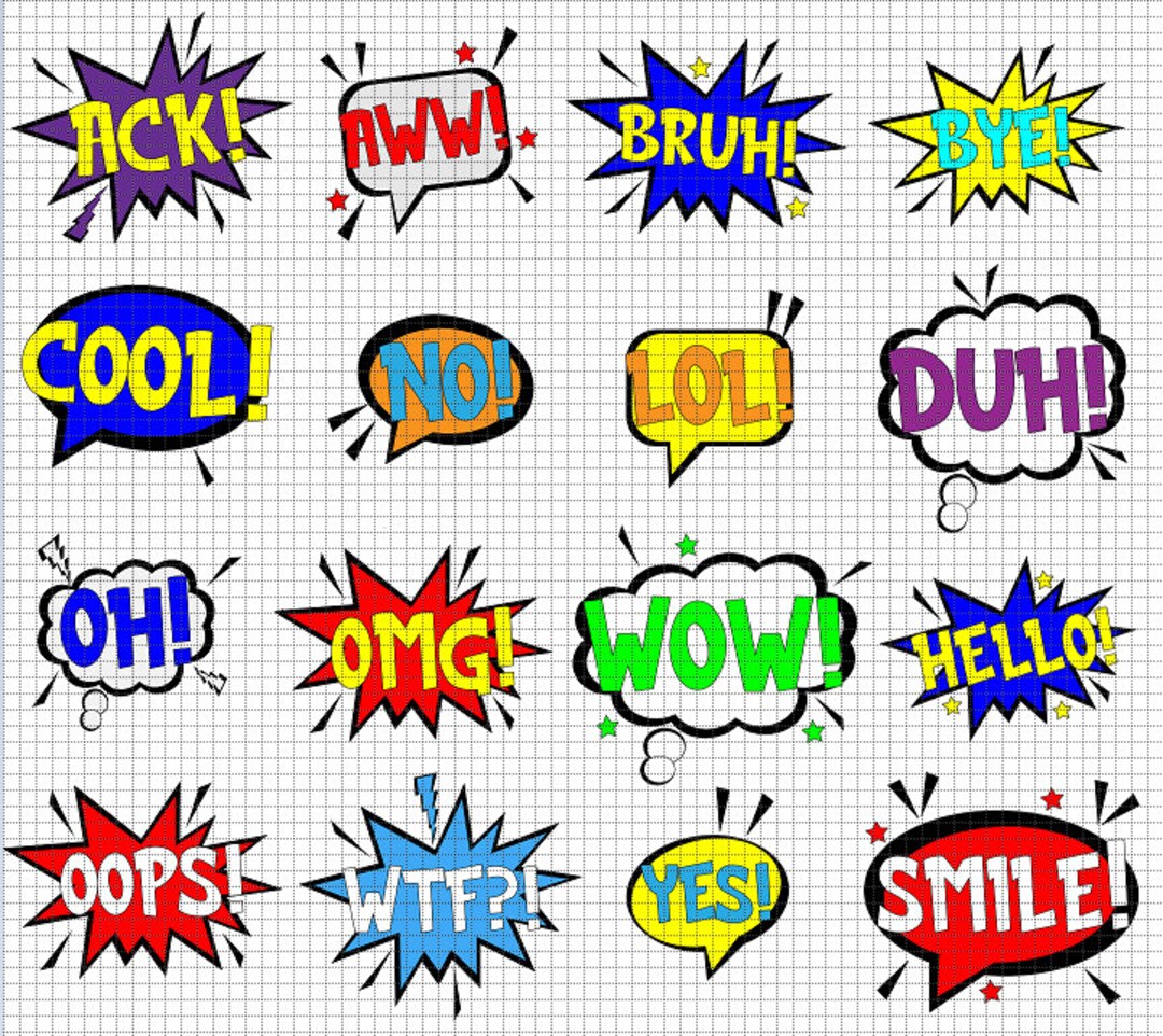 COMIC SPEECH BUBBLE Explosion Bundle Svg-png-jpg Comic Book Clip Art ...