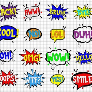 COMIC SPEECH BUBBLE Explosion Bundle Svg-png-jpg Comic Book Clip Art ...