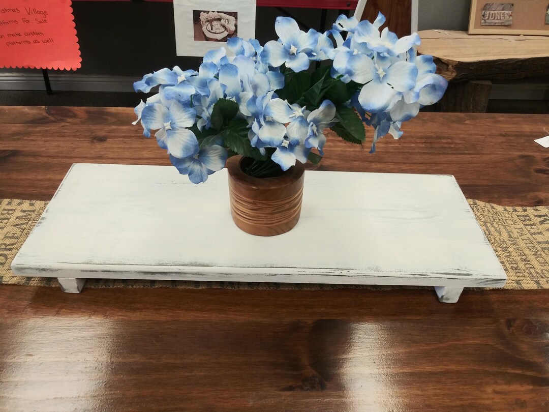 Distressed White Wood Platform, Wood Riser, Farm Style Table Center ...