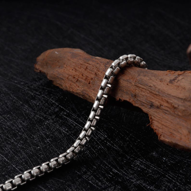 925 Sterling Silver Box Chain Bracelet, Engraved Mens Bracelet Gift for ...