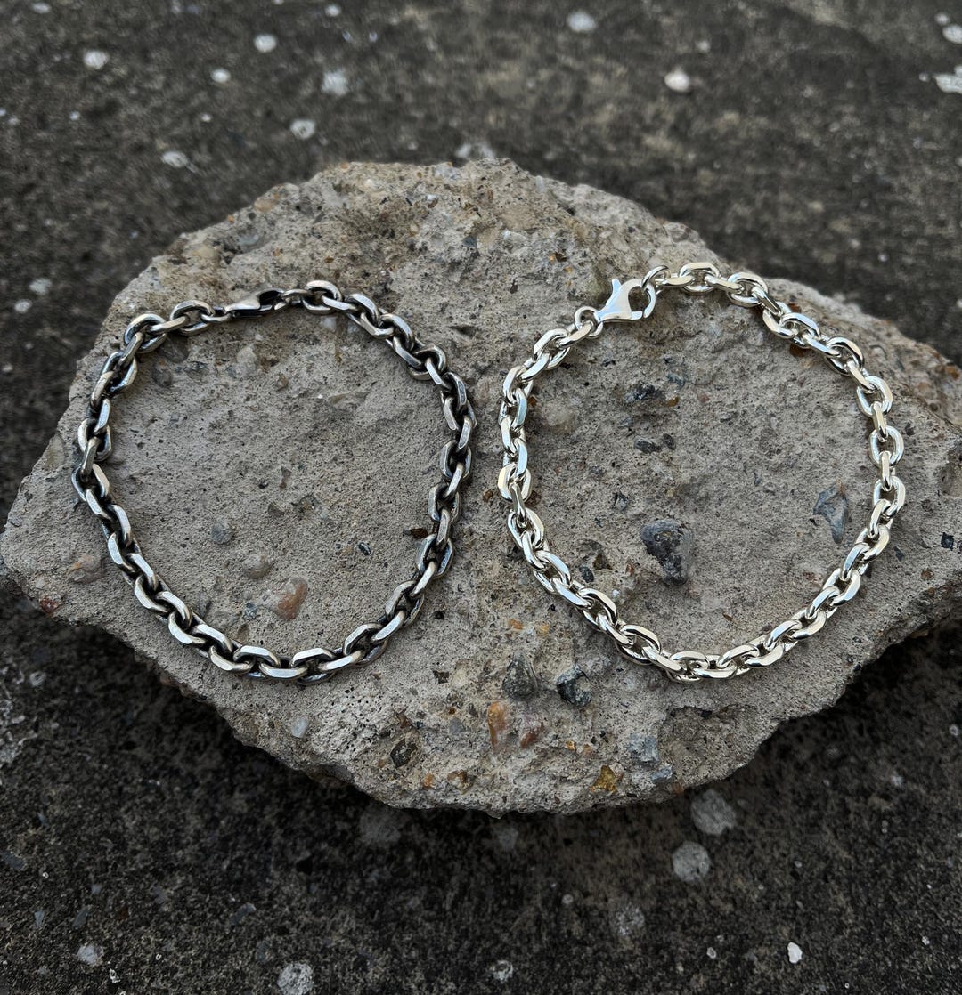 Oxidized Sterling Silver Cable Chain Bracelet, Men Bracelet, Anklet for ...
