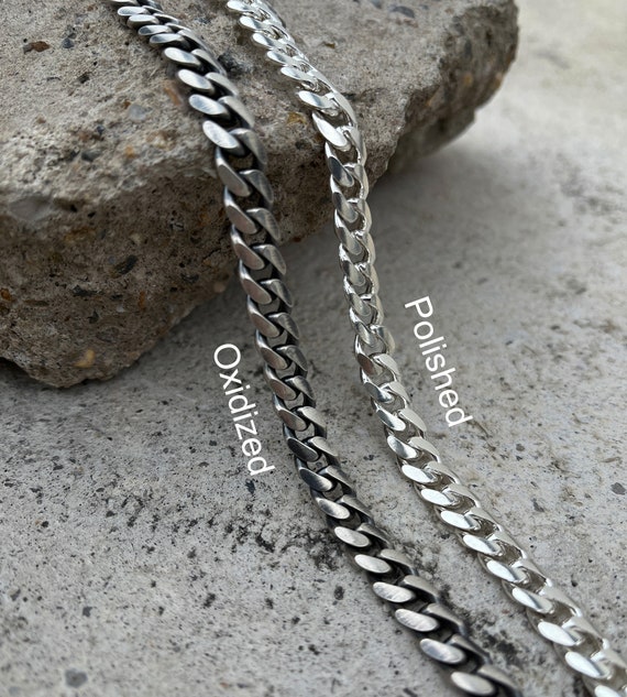 Solid 925 Sterling Silver Cuban Link Chain Cuban Chain Cuban Link Necklace Oxidized Silver Chain Unisex Curb Chain Gift for Boyfriend Etsy