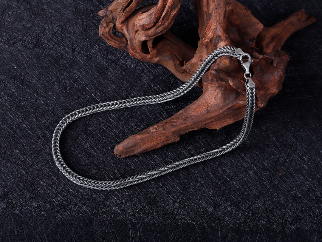 Solid Sterling Silver Foxtail Chain, Men's Foxtail Silver Necklace, 925 ...