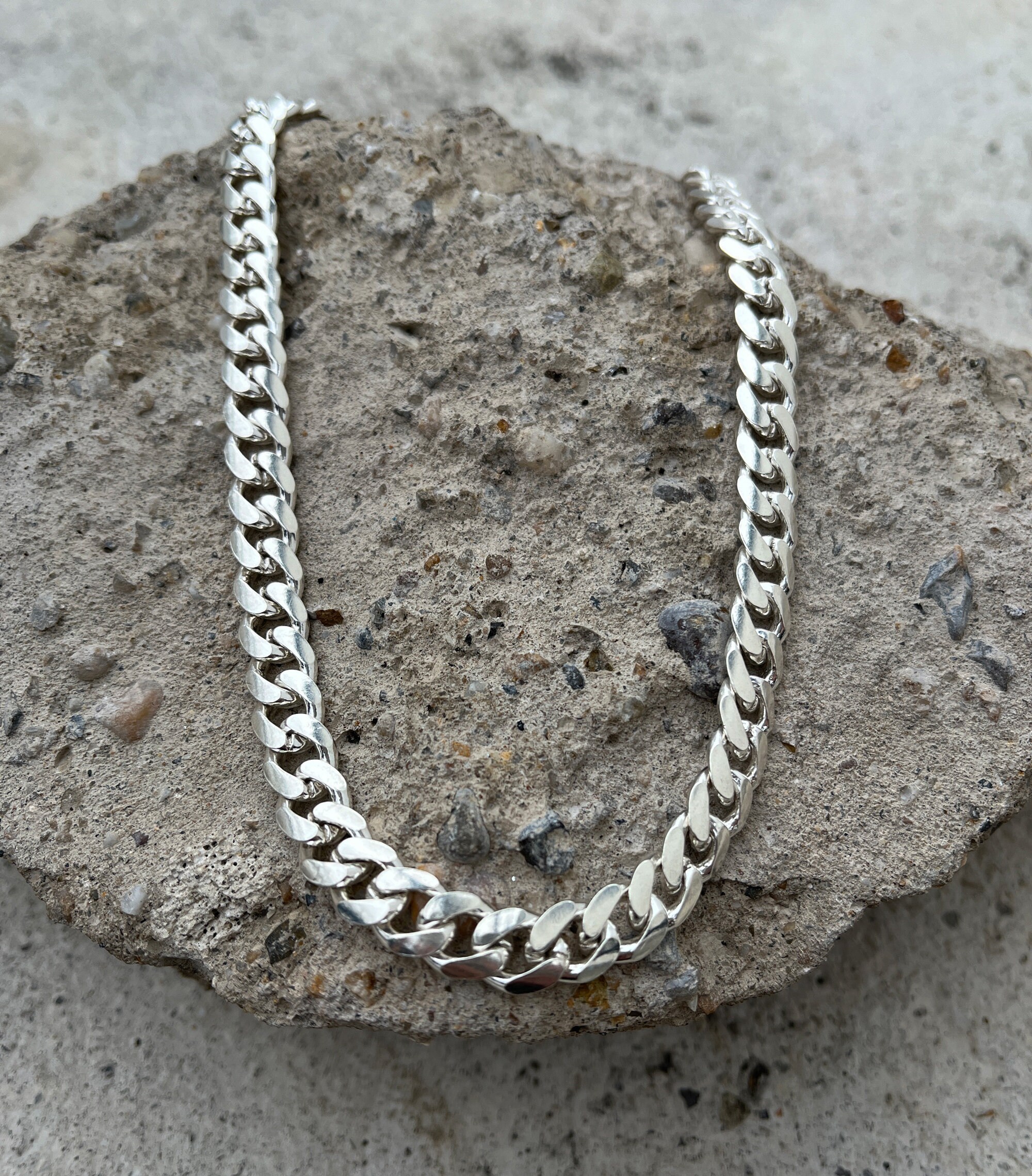Solid 925 Sterling Silver Cuban Link Chain, Unisex Curb Necklace, Gift ...
