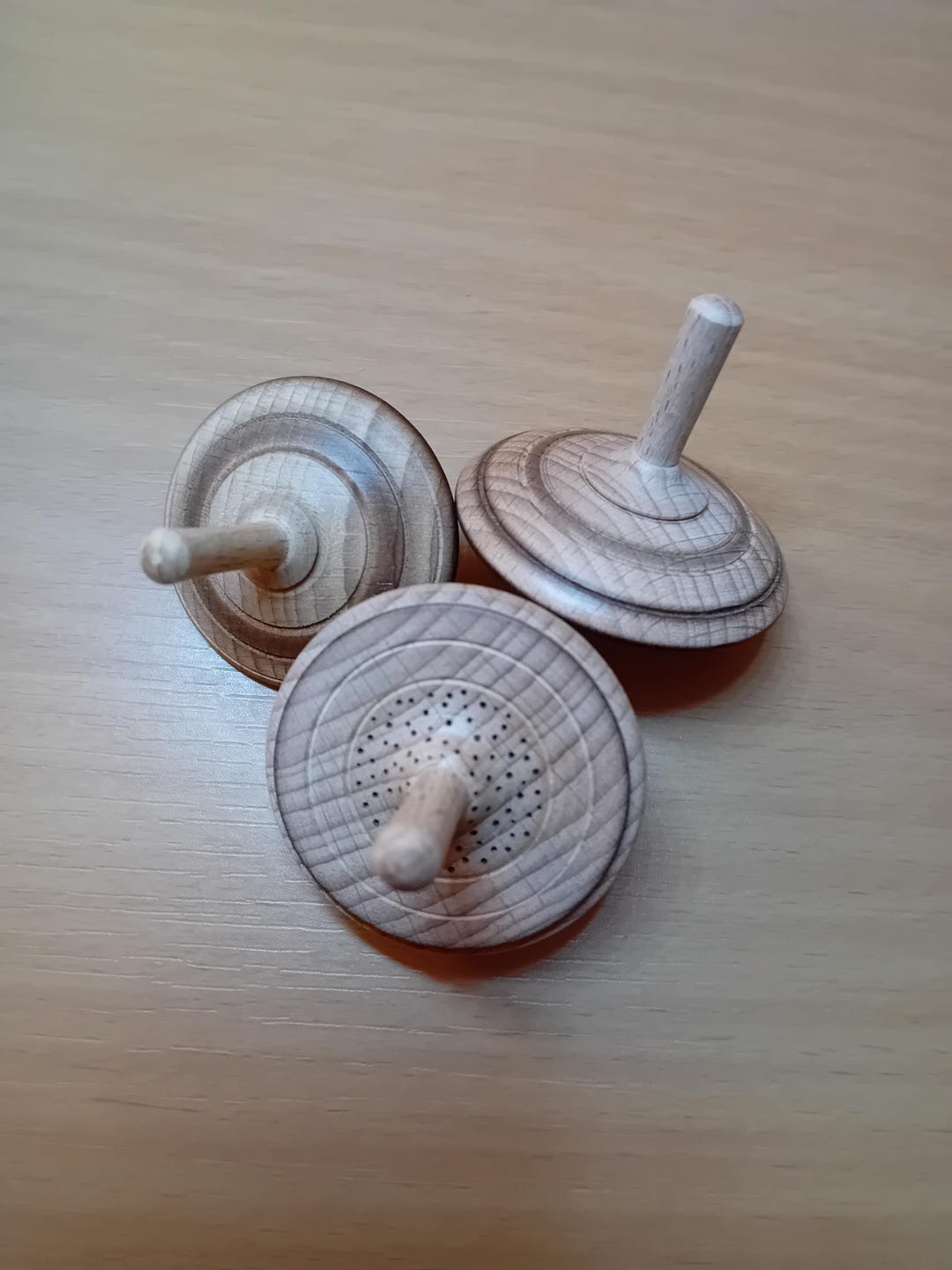 Three Beech Wood Spinning Tops, Manual Woodturning - Etsy