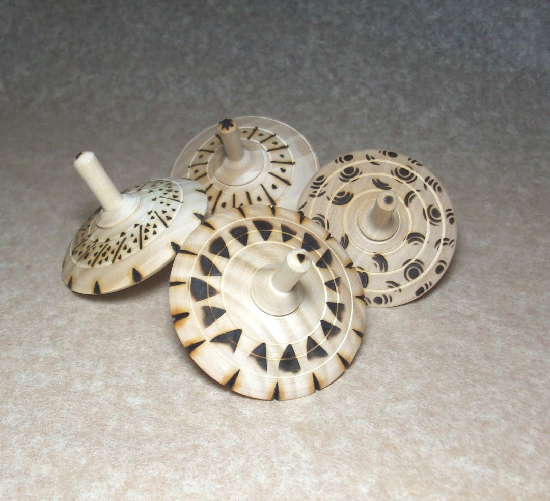 4 Wooden Spinning Tops to Decorate, DIY, Wooden Supports to Personalize ...