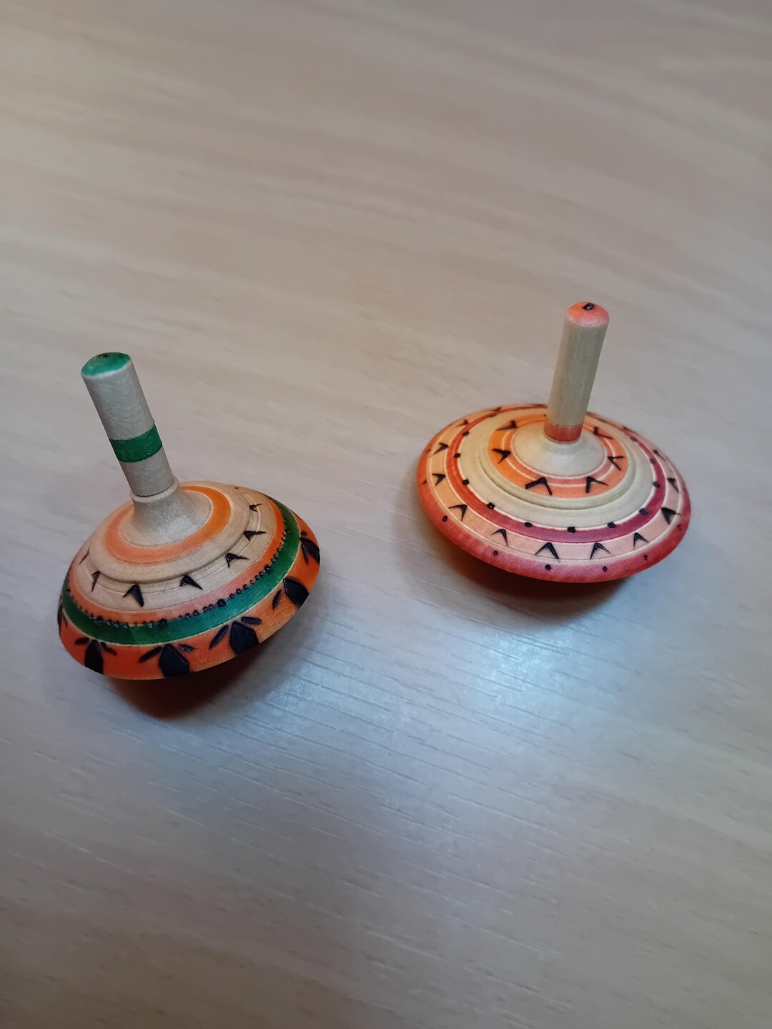 Set of Two Colorful Manual Woodturning Tops - Etsy