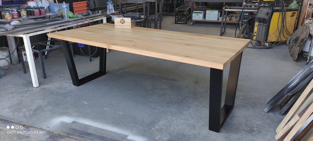 Metal and Solid Oak Table With Trapeze Legs - Etsy