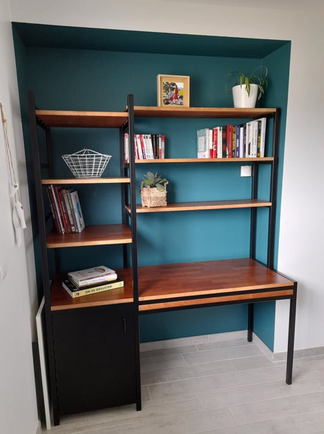 Desk With Industrial Style Metal and Wood Shelves - Etsy