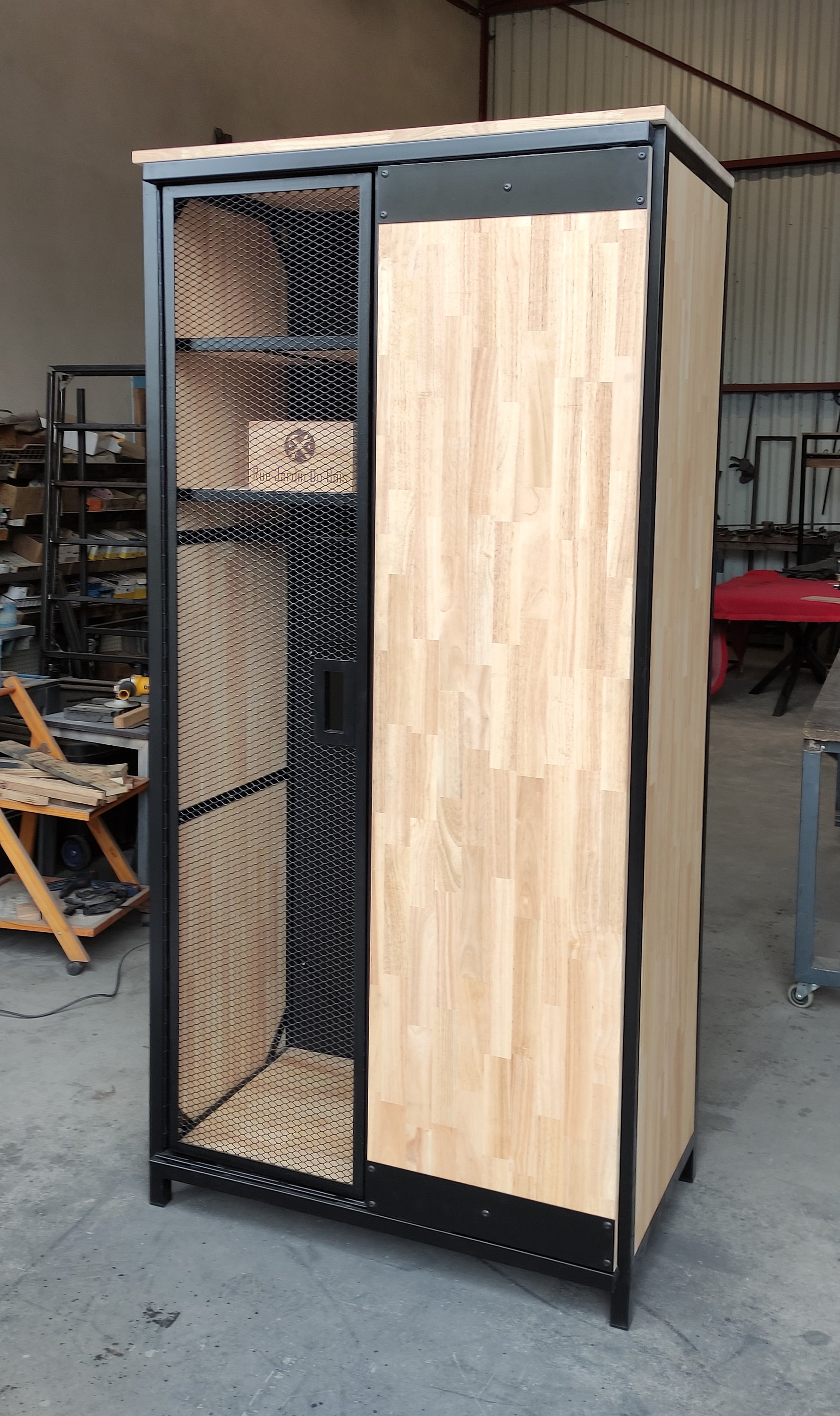 Wood and Metal Wardrobe Cabinet Etsy