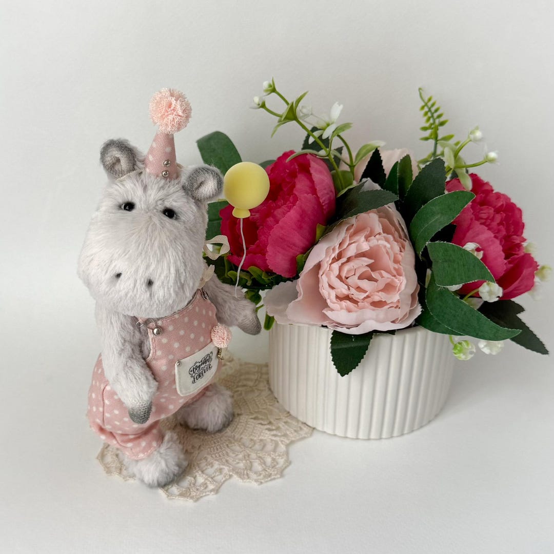 Plushteddy Hippo Teddy Toy Collectible Toy OOAK Interior Teddy Hippo ...