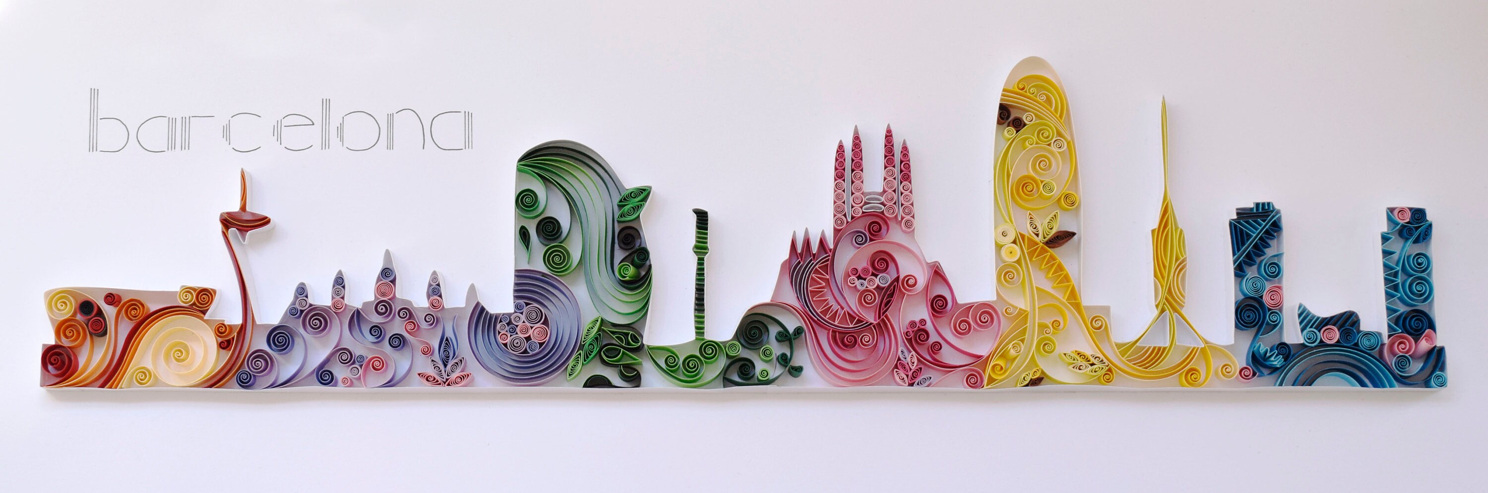 Barcelona Lovers. Quilled Paper Art Barcelona Skyline With Deep White ...