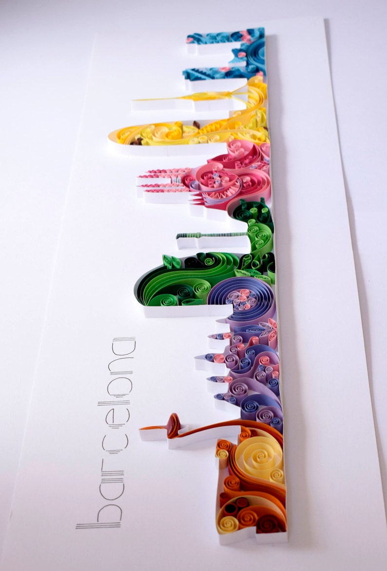 Barcelona Lovers. Quilled Paper Art Barcelona Skyline With Deep White ...