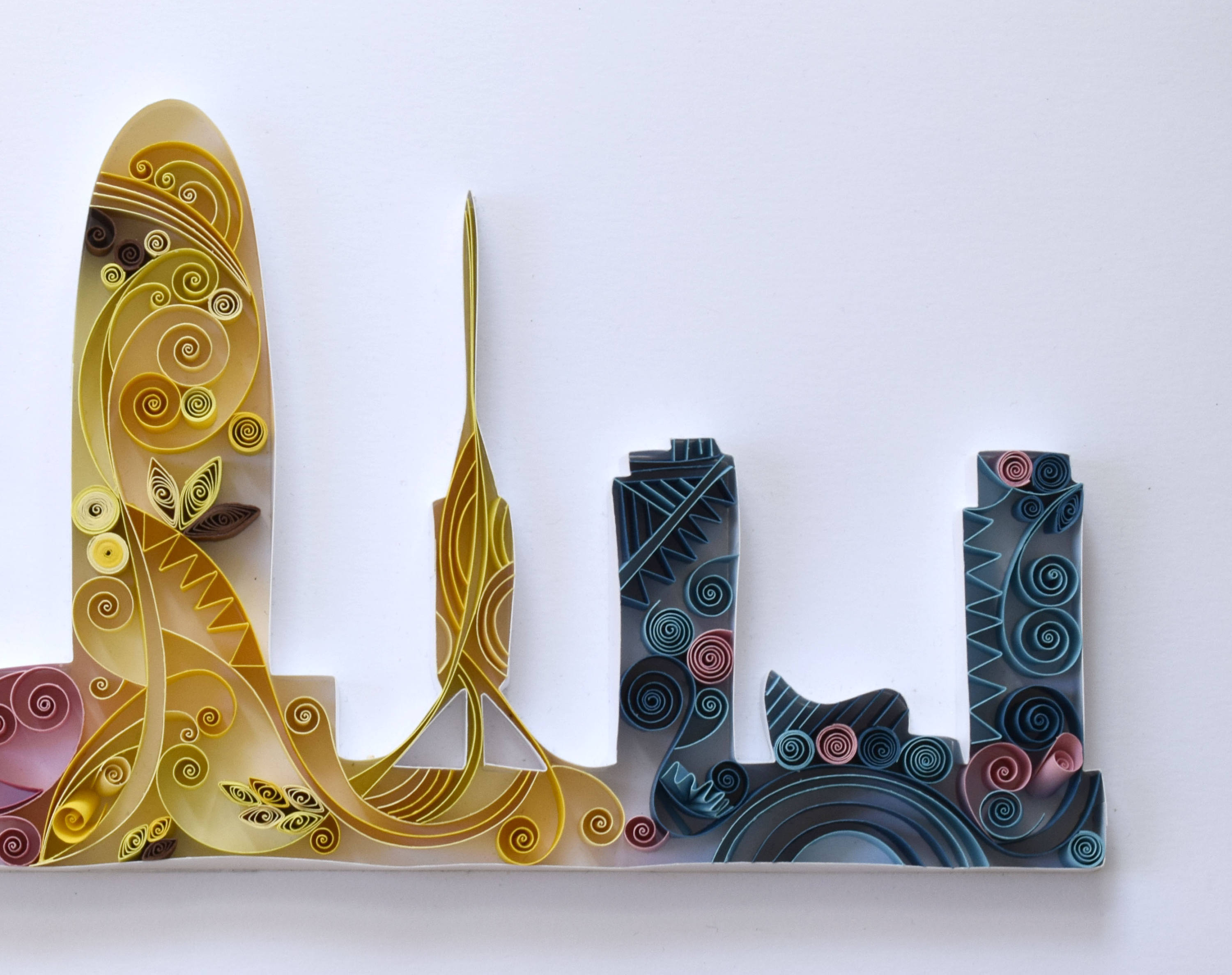 Barcelona Lovers. Quilled Paper Art Barcelona Skyline With Deep White ...