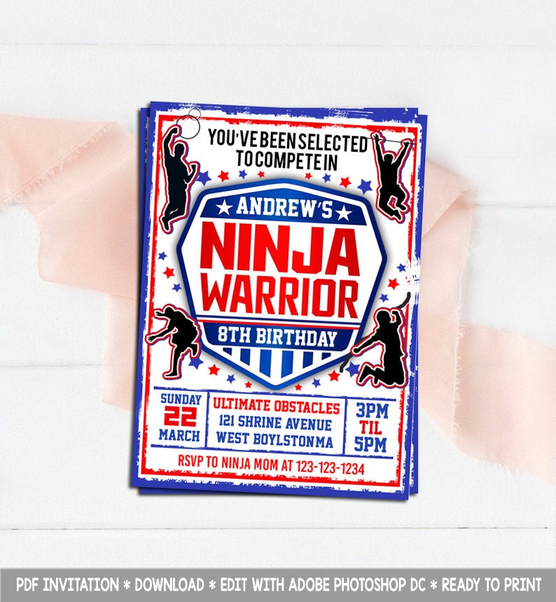Editable Pdf Invitation, Ninja Warrior Invitation, Ninja Invitation ...