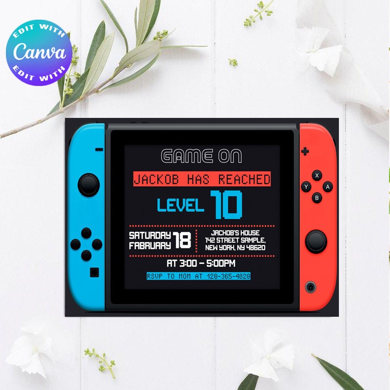 Editable Nintendo Switch Party Invitation Instant Download, 57% OFF