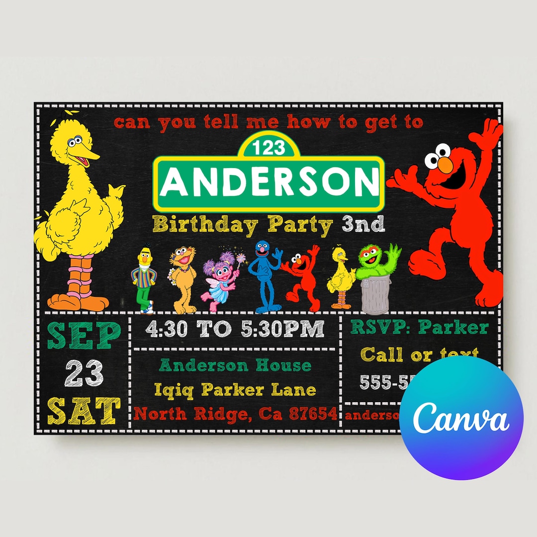 Sesame Street Invitation, Sesame Street Birthday Invitation, Sesame ...