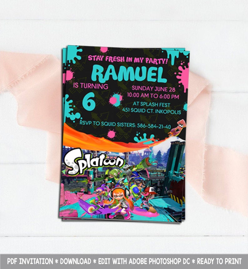 Editable Pdf Invitation, Splatoon Invitation, Splatoon Birthday ...