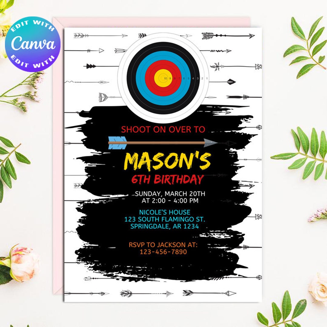 Cute Archery Invitation, Archery Invitation, Archery Invite, Archery ...