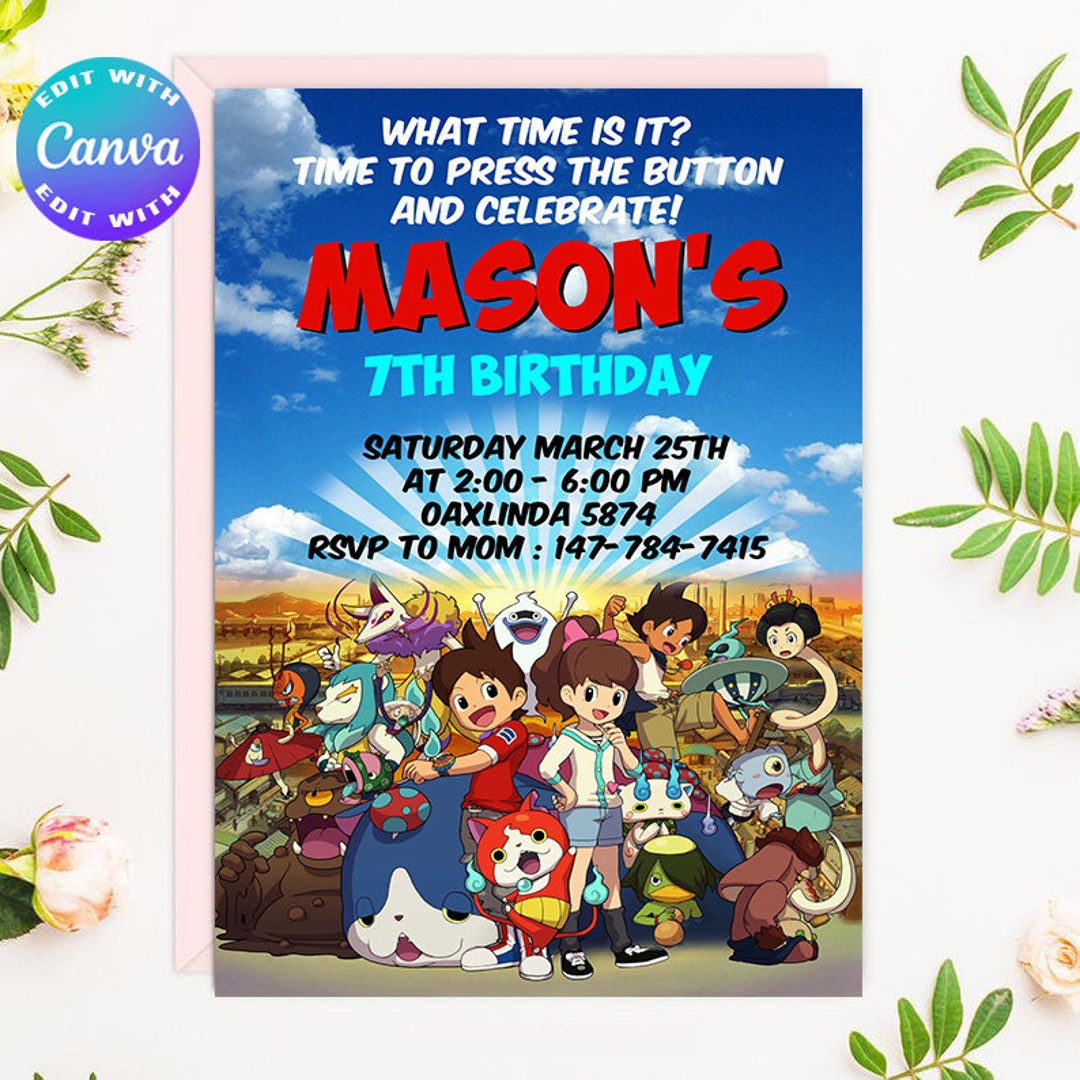 Yo-kai Watch Invitation, Yo-kai Watch Invites, Yo-kai Watch Birthday ...