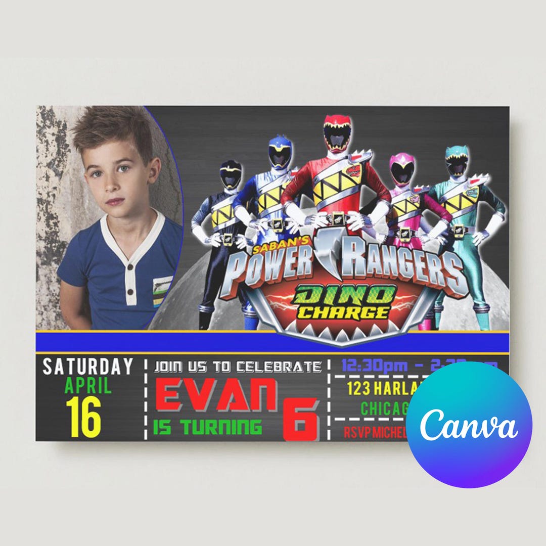 Power Rangers With Photo Invitation, Power Rangers With Photo Party ...