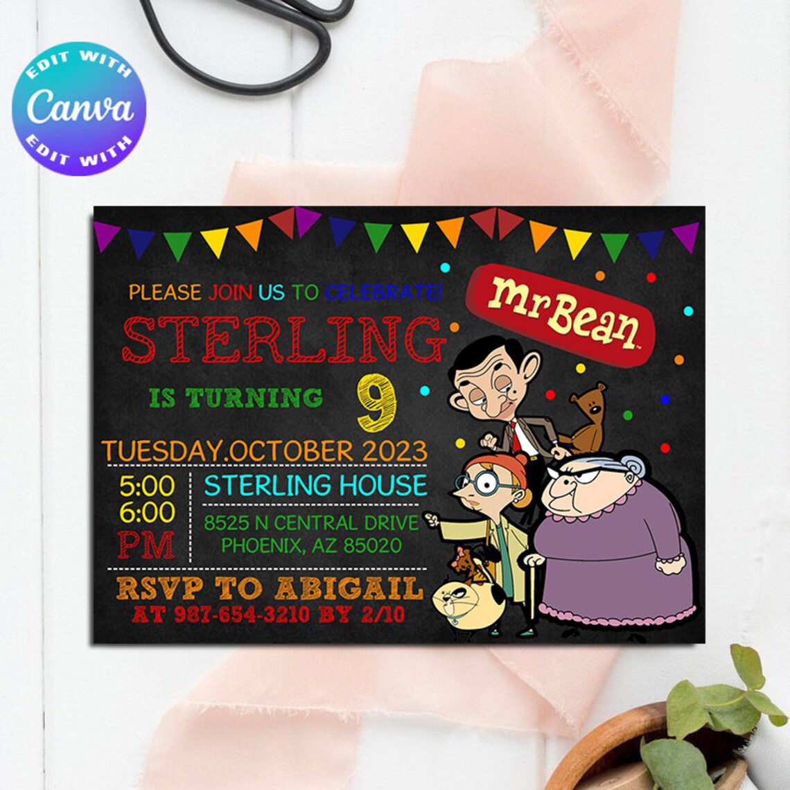 Mr Bean Invitation, Mr Bean Invite, Mr Bean Birthday, Mr Bean Party, Mr ...