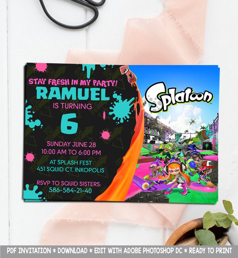 Editable Pdf Invitation, Splatoon Invitation, Splatoon Invites ...