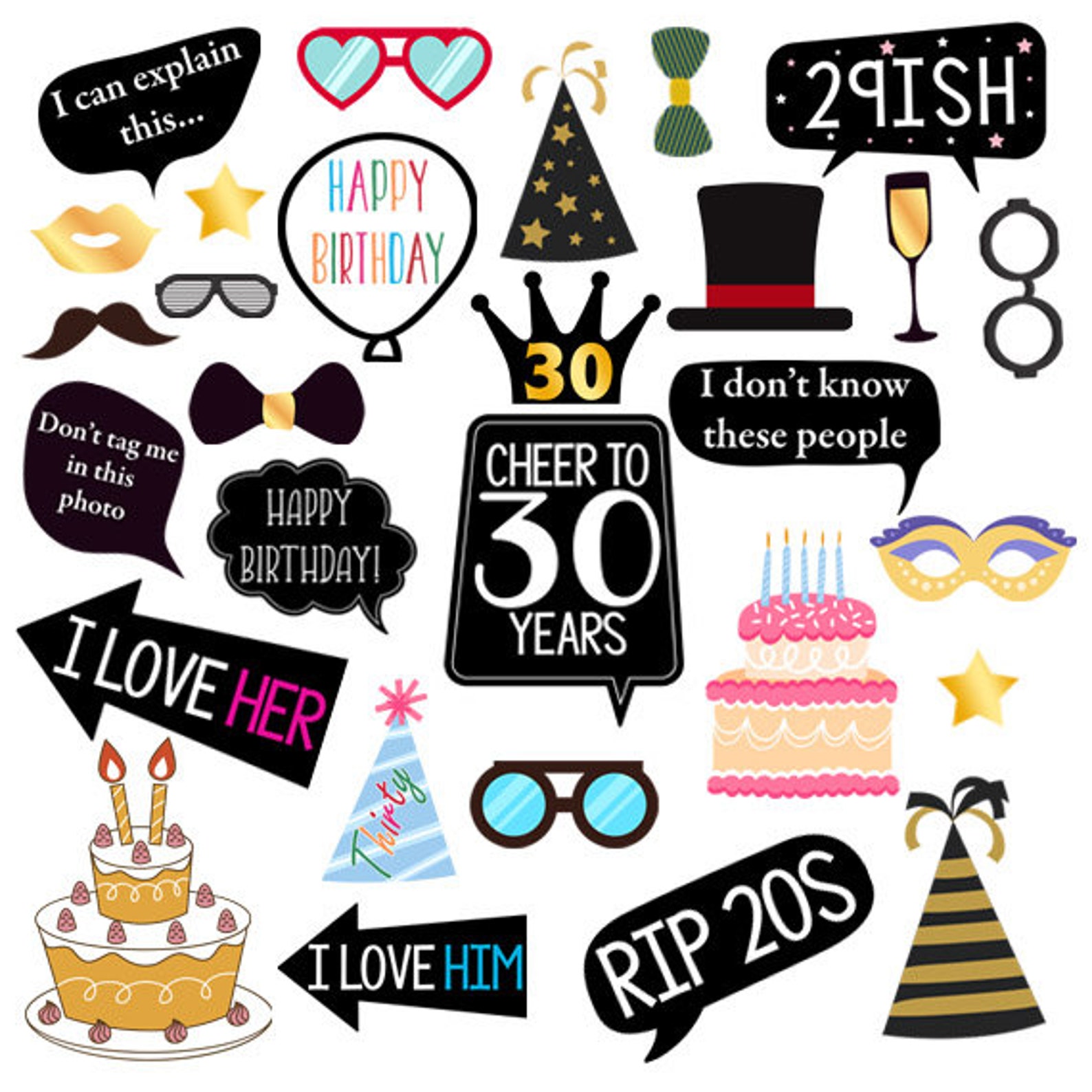 30th Birthday Props, 30th Birthday Photo Booth Props, 30th Birthday ...