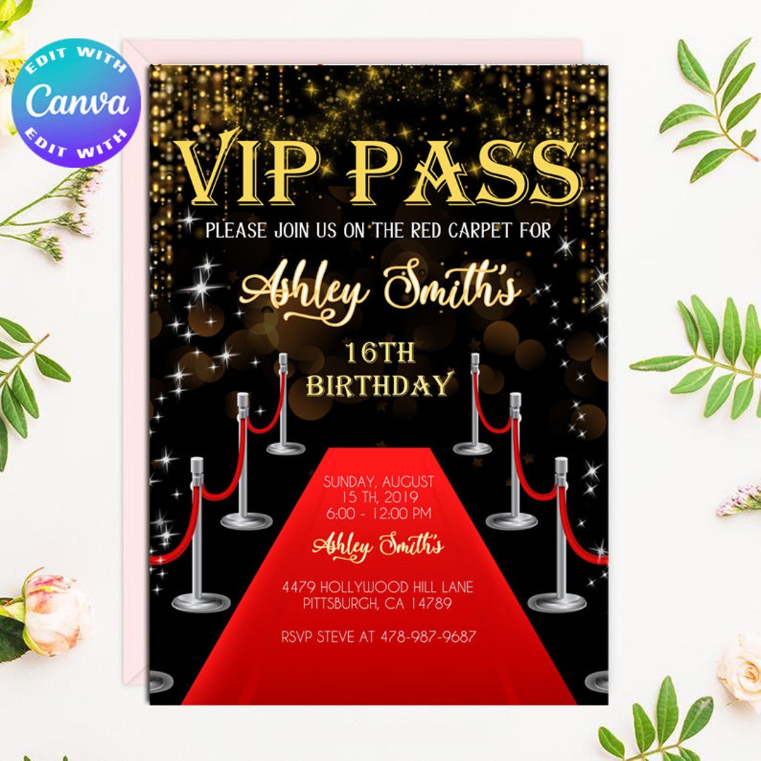Vip Pass Invitation, VIP Invitation, Vip Pass Party, Vip Party, Red ...