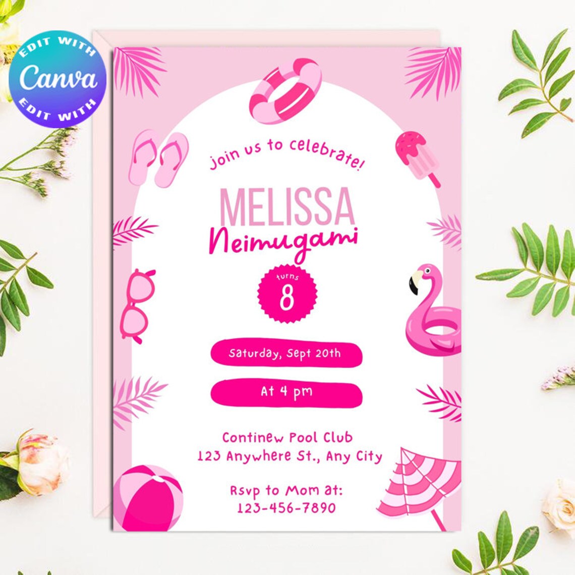 Editable Invitation, Pool Party Girl Birthday Invitation, Pool Party ...