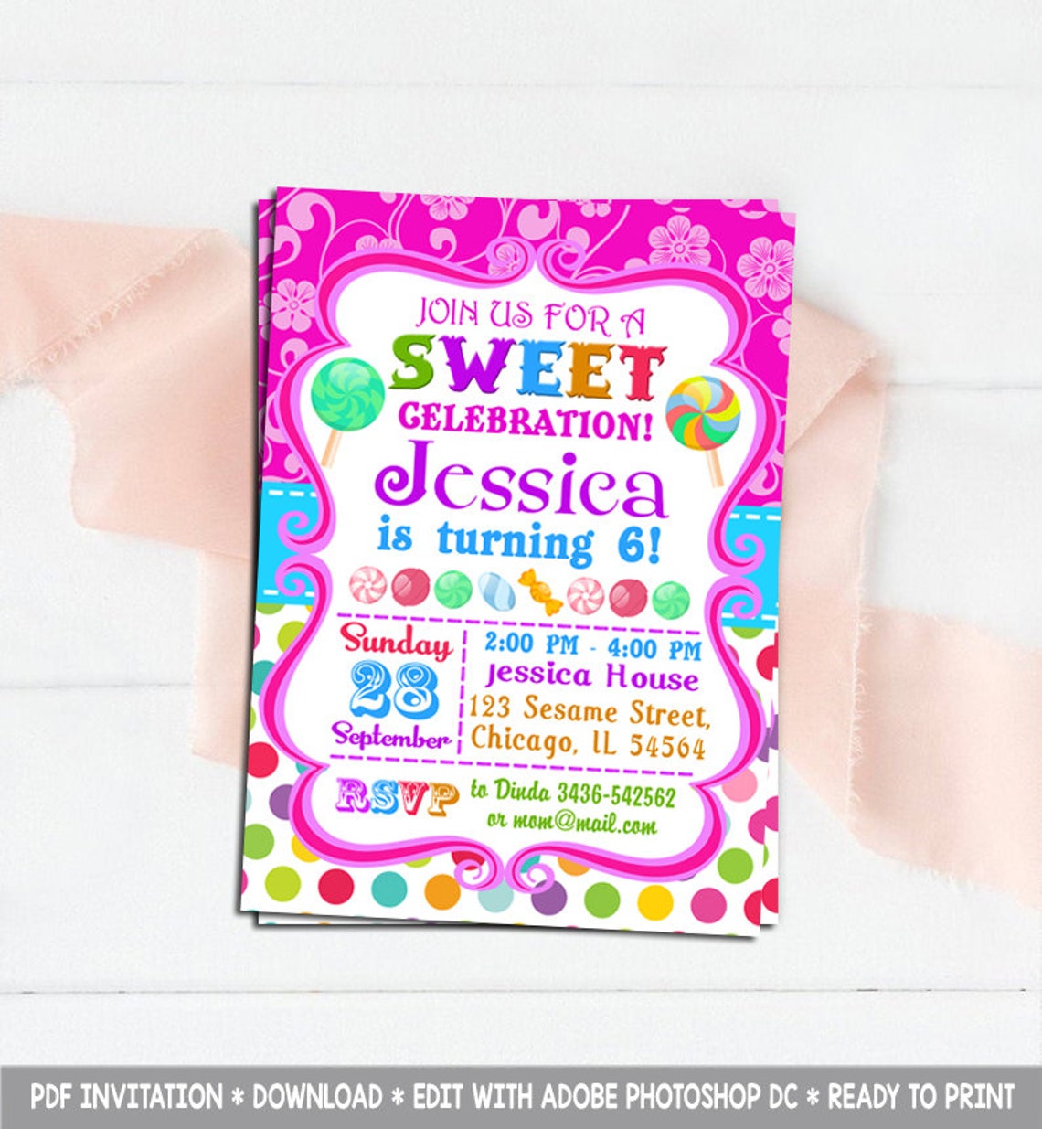 Pdf Editable Invitation, Candy Invitations, Candy Birthday, Candy Party ...