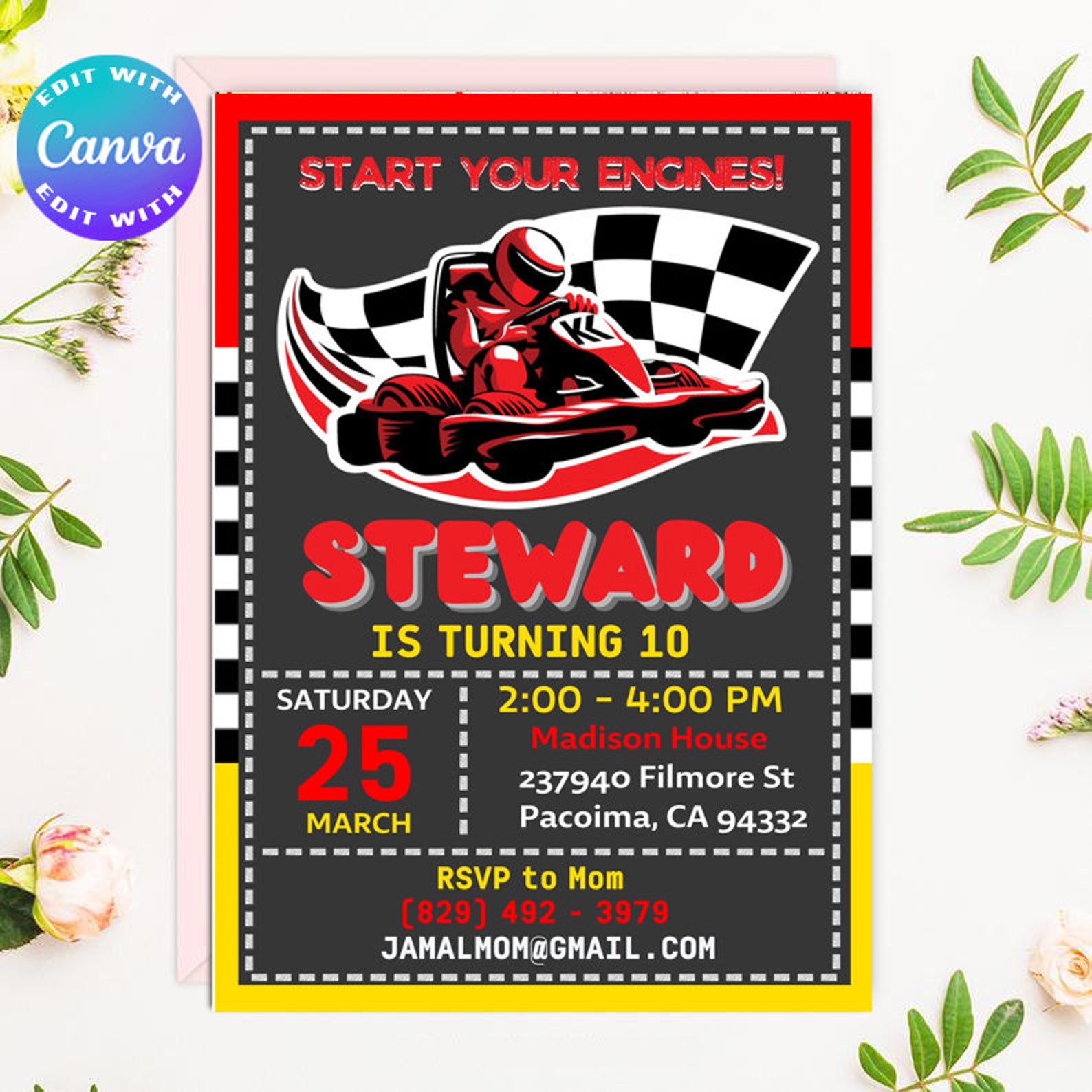 Editable Invitation, Go Kart Invitation, Go Kart Party, Go Kart ...
