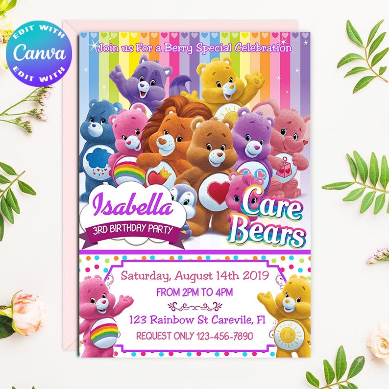 Care Bear Invitation, Care Bear Birthday Invitation, Care Bear Invites ...