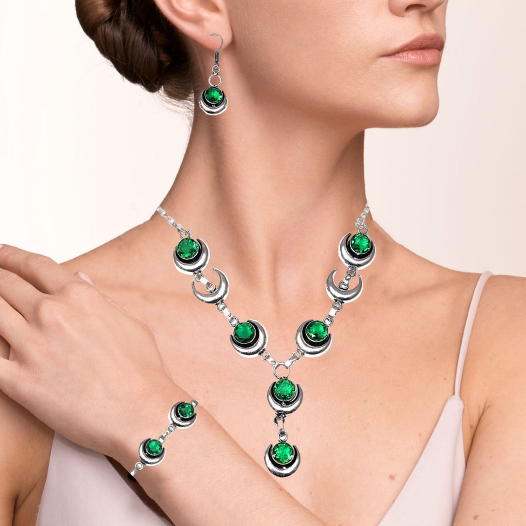 Emerald Green Jewelry Set: Wedding Necklace, Earrings, Bracelet - Etsy