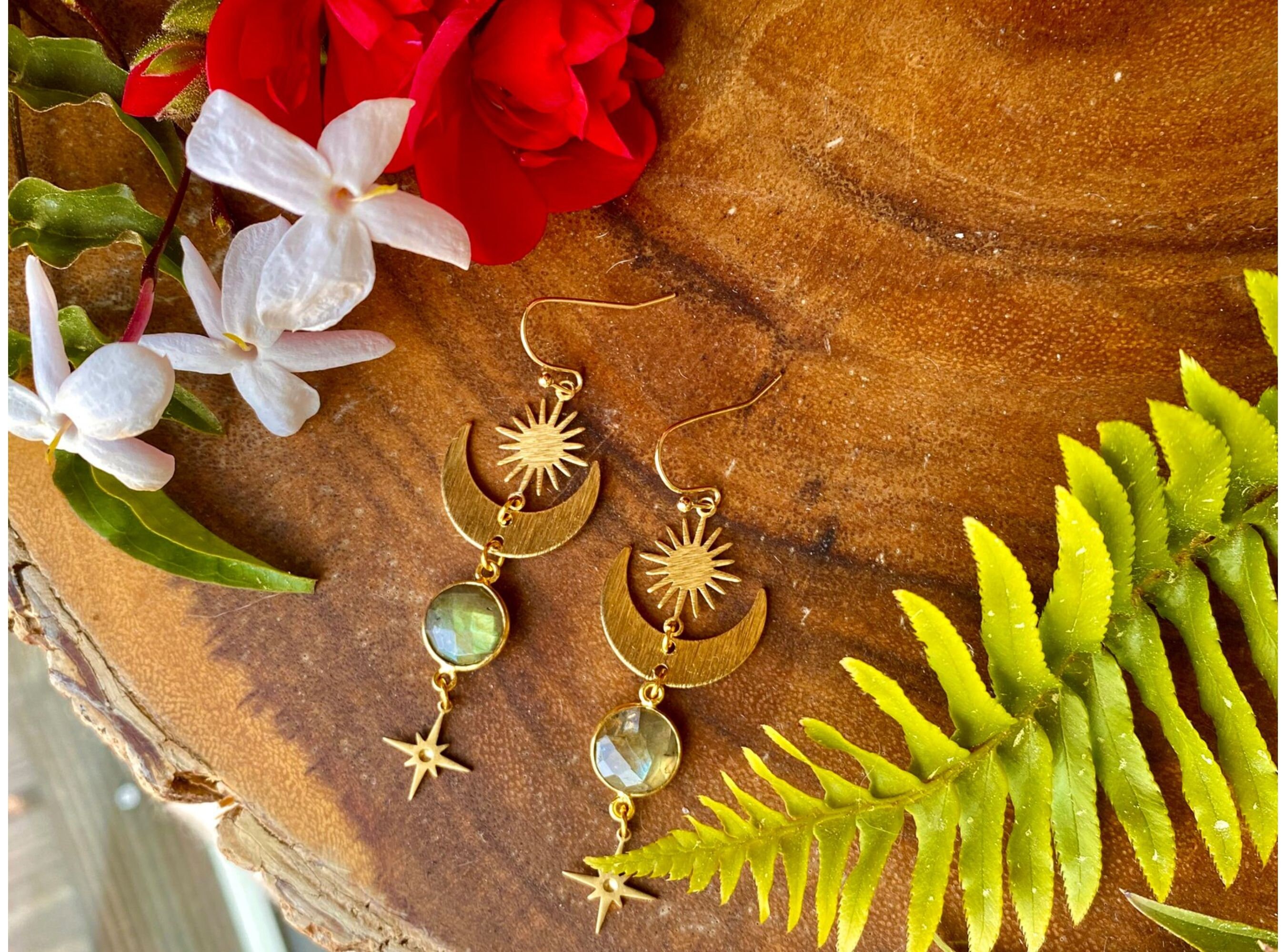 Cavid 14 Ct Gold Plated Moon Stone Earrings, Moon Earring , Hammer ...