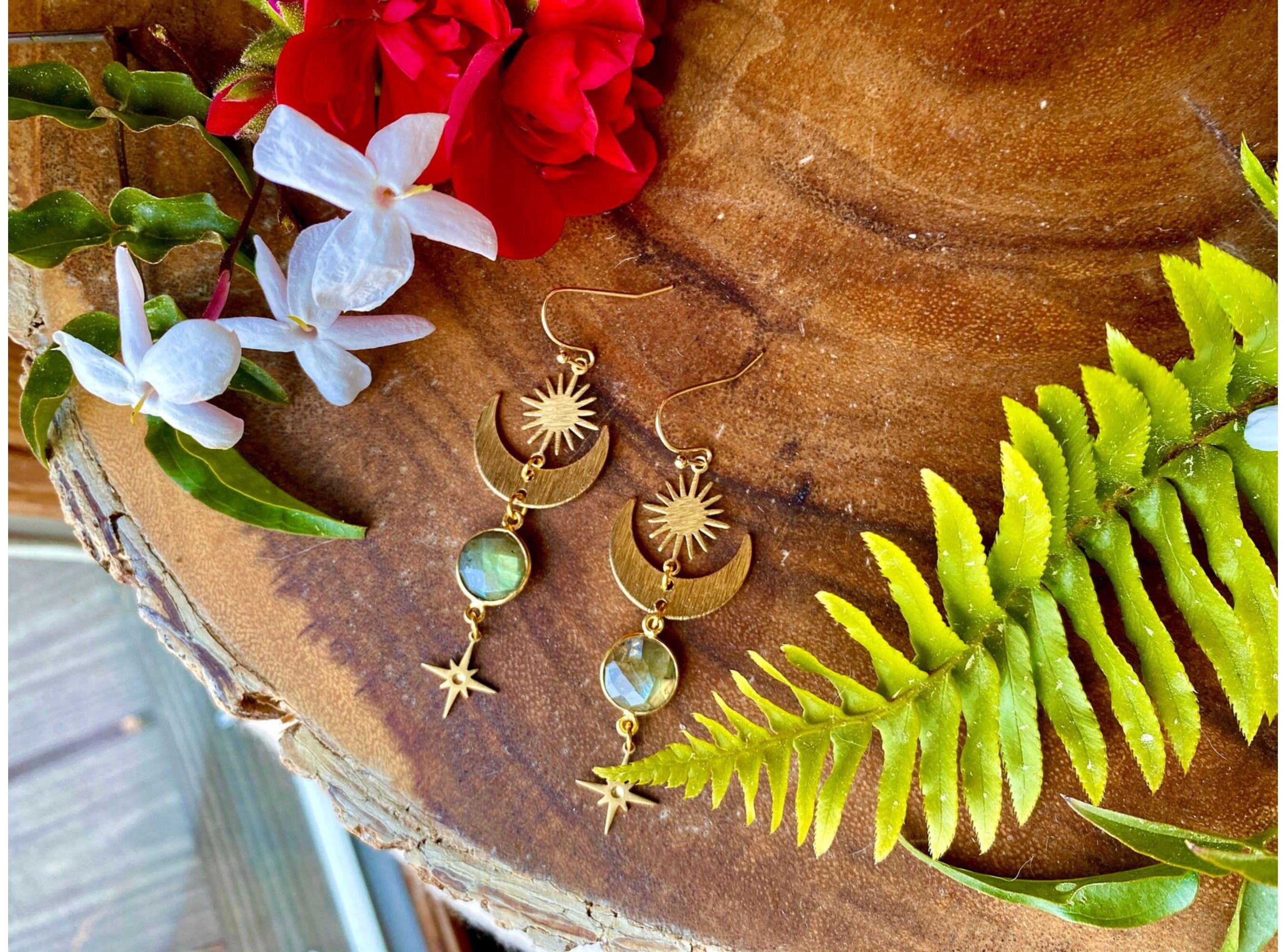Cavid 14 Ct Gold Plated Moon Stone Earrings, Moon Earring , Hammer ...