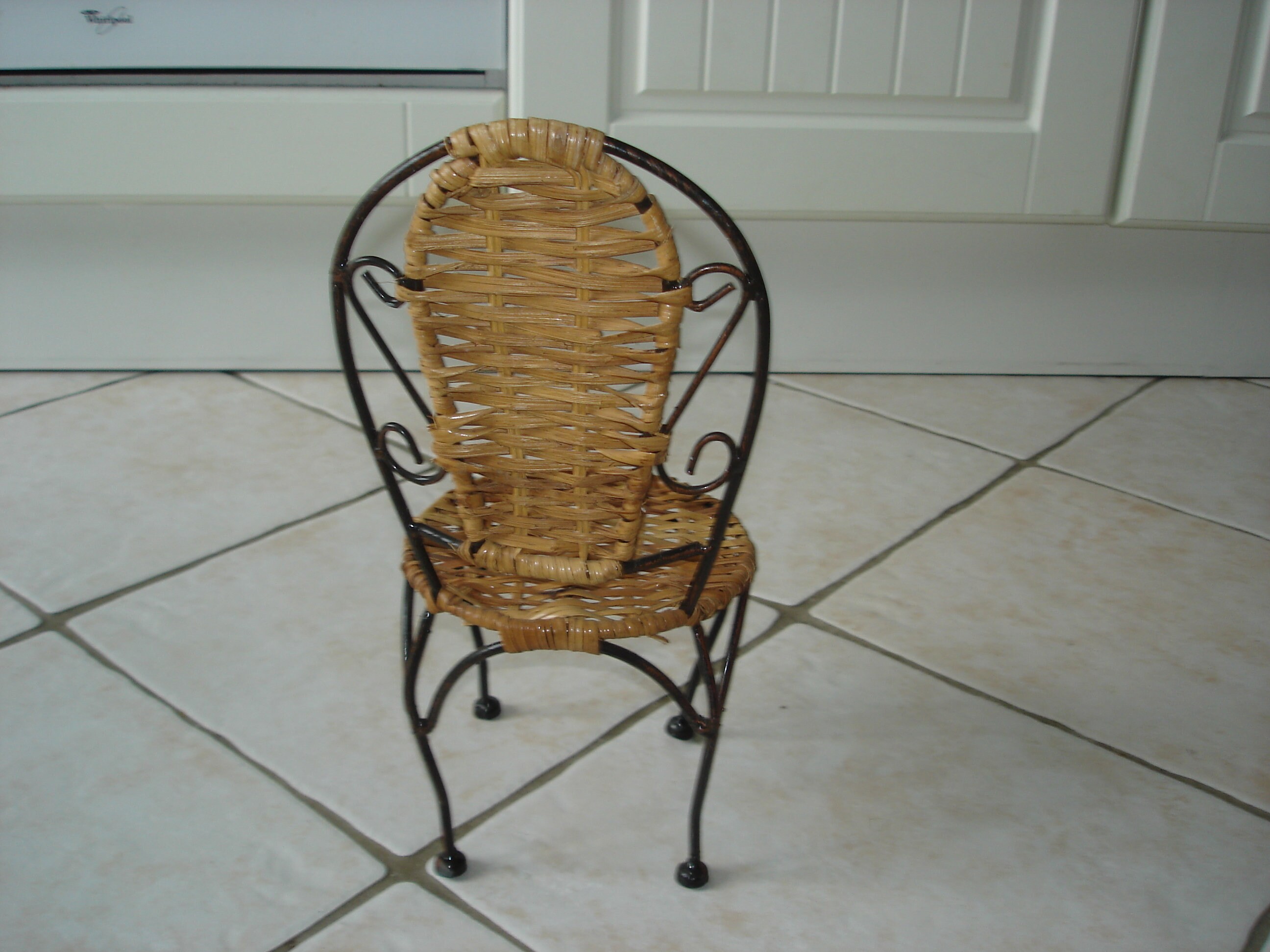 Miniature Rattan and Metal Chair, Doll Chair, Doll's House Accessory ...