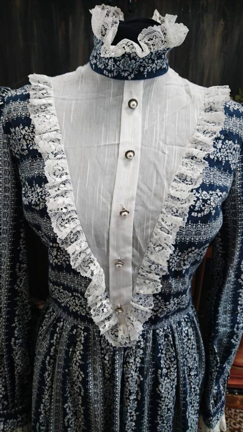 1970s Dollyrockers by Sambo Edwardian Style Maxi Dress Lace & Ruffles ...