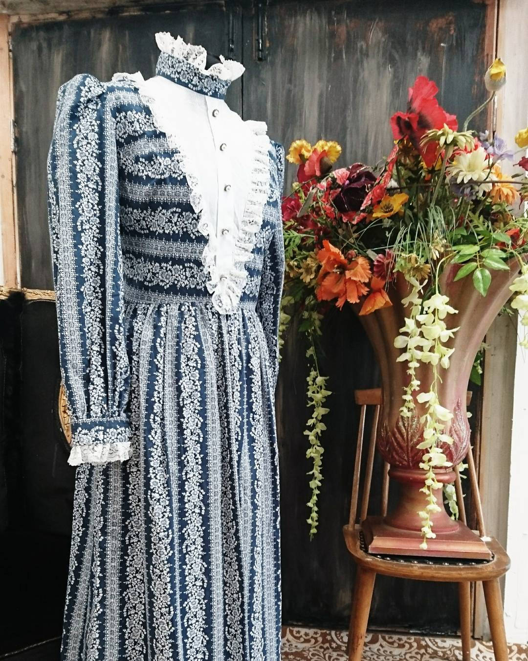 1970s Dollyrockers by Sambo Edwardian Style Maxi Dress Lace & Ruffles ...