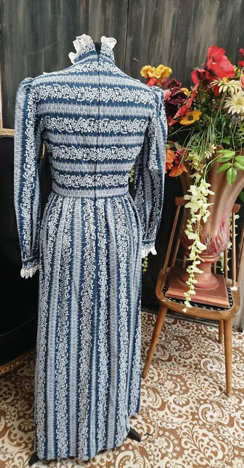 1970s Dollyrockers by Sambo Edwardian Style Maxi Dress Lace & Ruffles ...