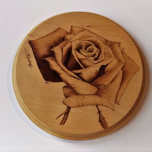 Unique English Garden Rose, Signed Pyrography / Wood Burning Art on ...