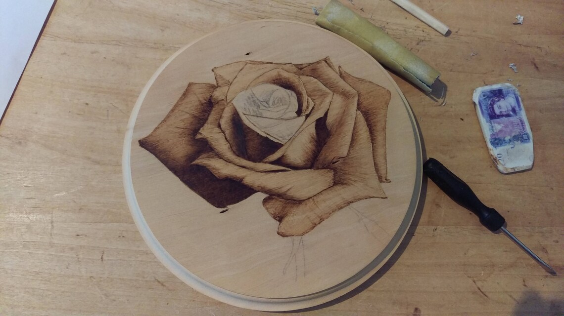 Unique English Garden Rose, Signed Pyrography / Wood Burning Art on ...
