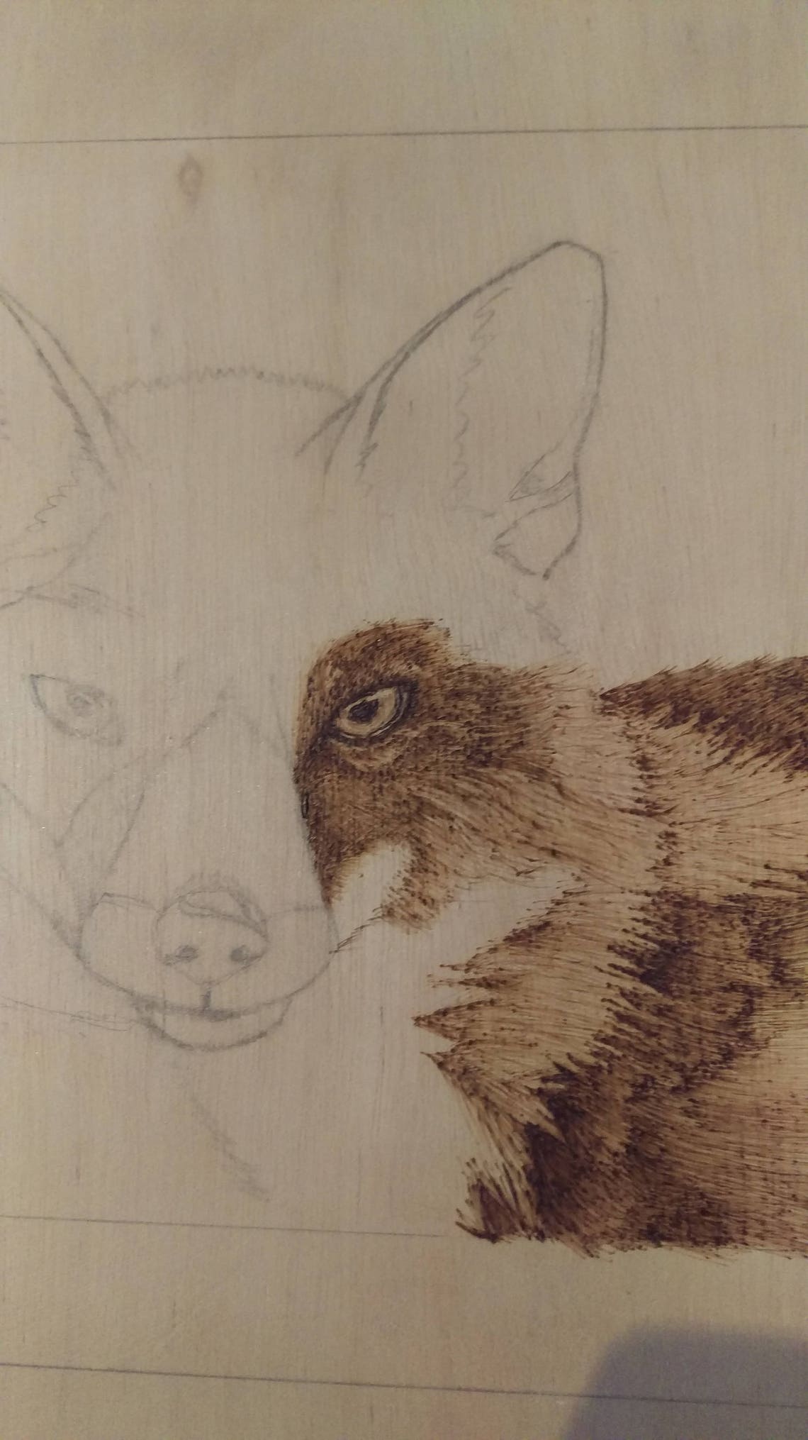 Bespoke Pyrography / Wood Burning Art of Fox Signed by Artist 21cm by ...