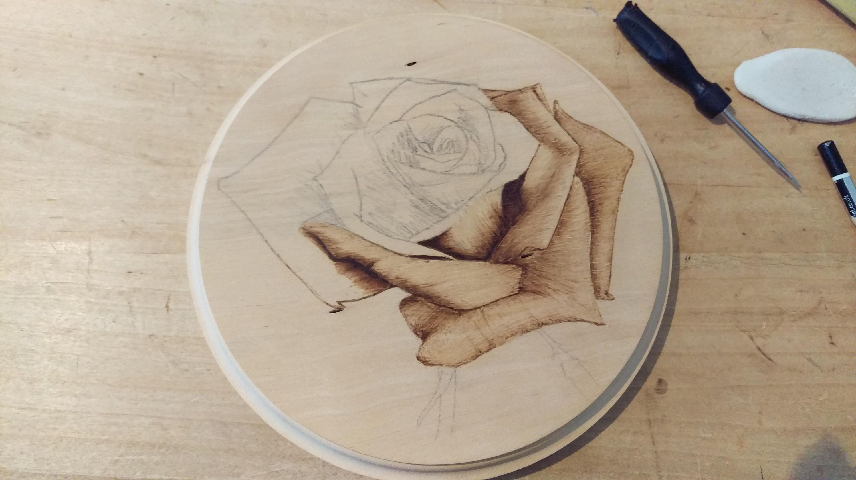 Unique English Garden Rose, Signed Pyrography / Wood Burning Art on ...