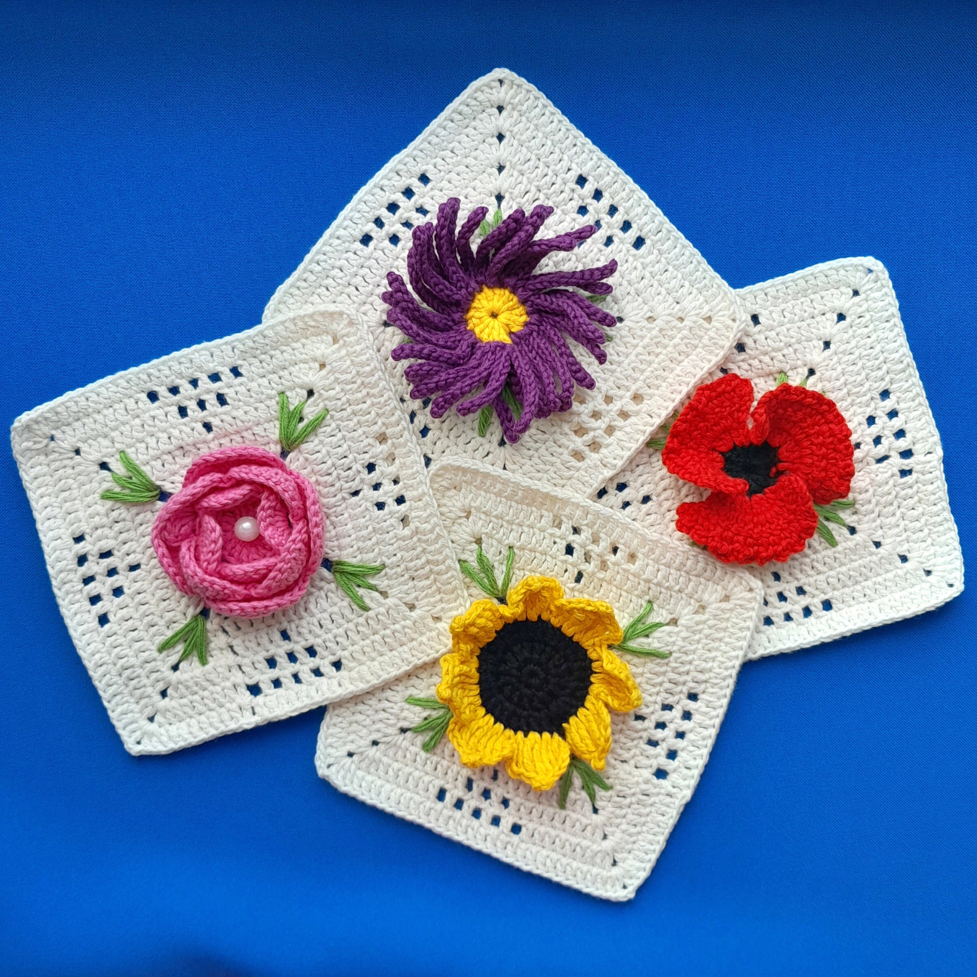 Granny Squares Flower SET Pattern, Crochet Granny Square Flower Pattern ...