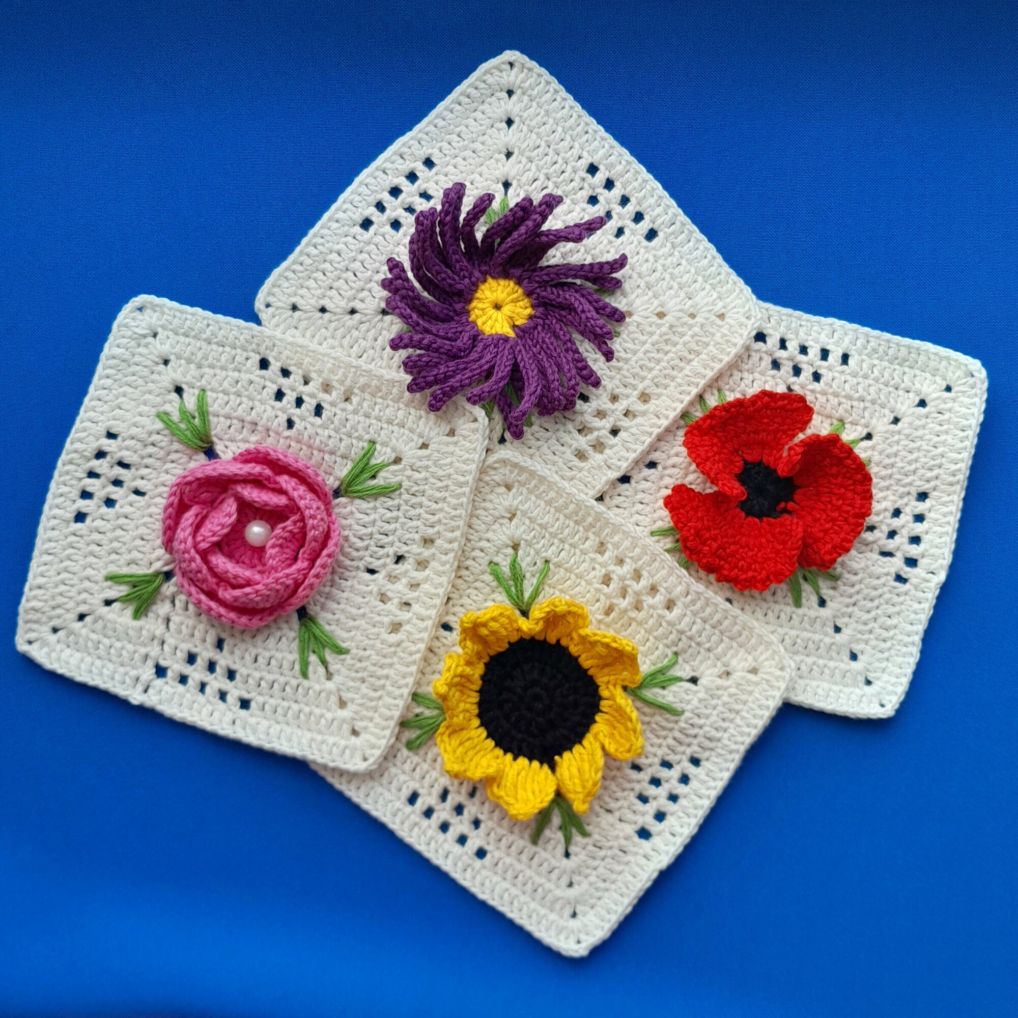 Granny Squares Flower SET Pattern, Crochet Granny Square Flower Pattern ...